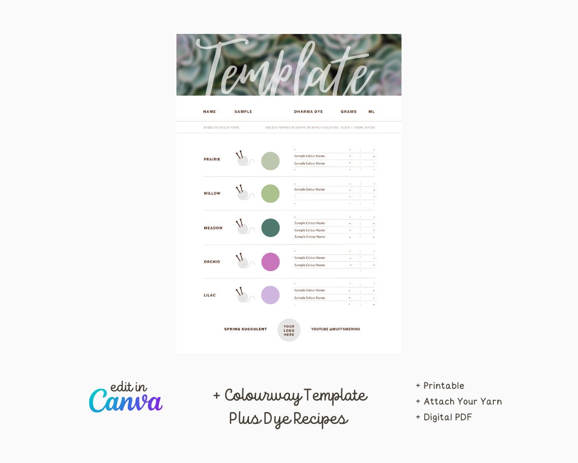 Dye Recipe Record Keeping Canva Template Hand Dyeing Mix Your Own Dye ...