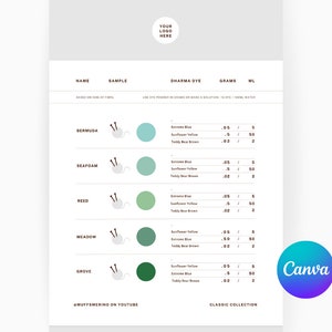 Dye Recipe Record Keeping Canva Template | Hand Dyeing | Mix Your Own ...