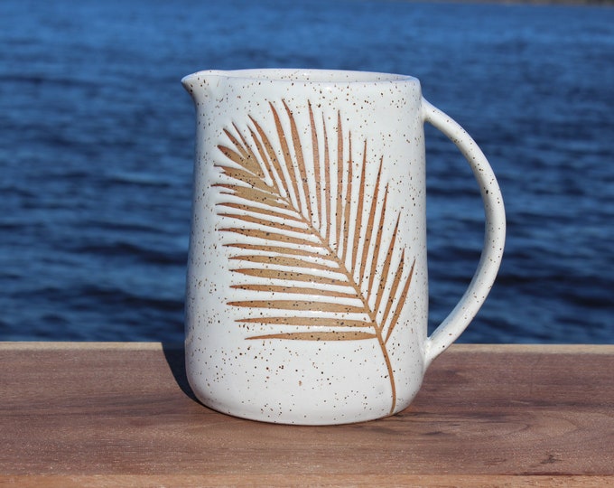 White Palm Pitcher Stoneware Pottery Pitcher Modern Pottery Pitcher ...