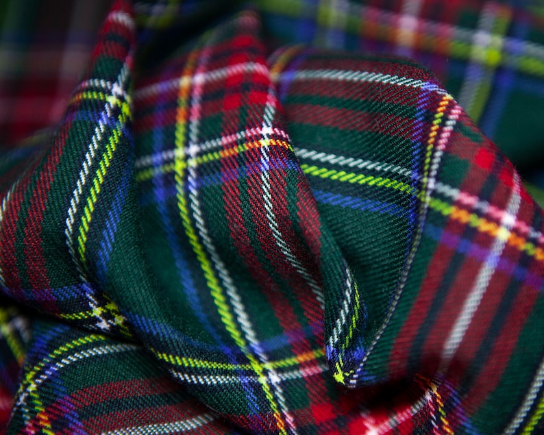 Green plaid fabric by yard. Dark green tartan fabric by meter. | Etsy