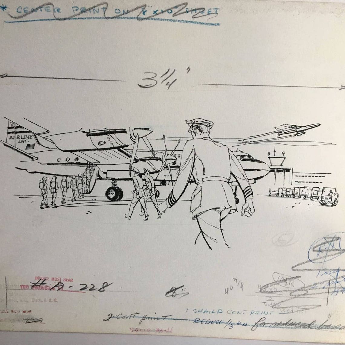 Original Art, Military Aviation Advertising Line Drawing, Douglas DC-7 ...