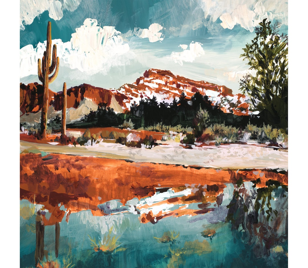 Red Mesa - Archival Print of Landscape Painting of Red Mountain in Mesa ...