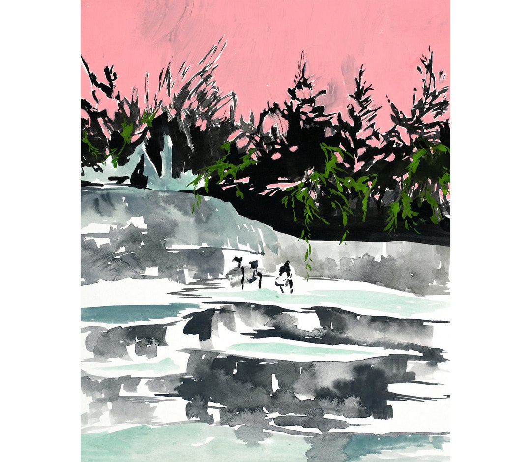 Hot Springs - Archival Print of Painting of Women Bathing in Tiered ...