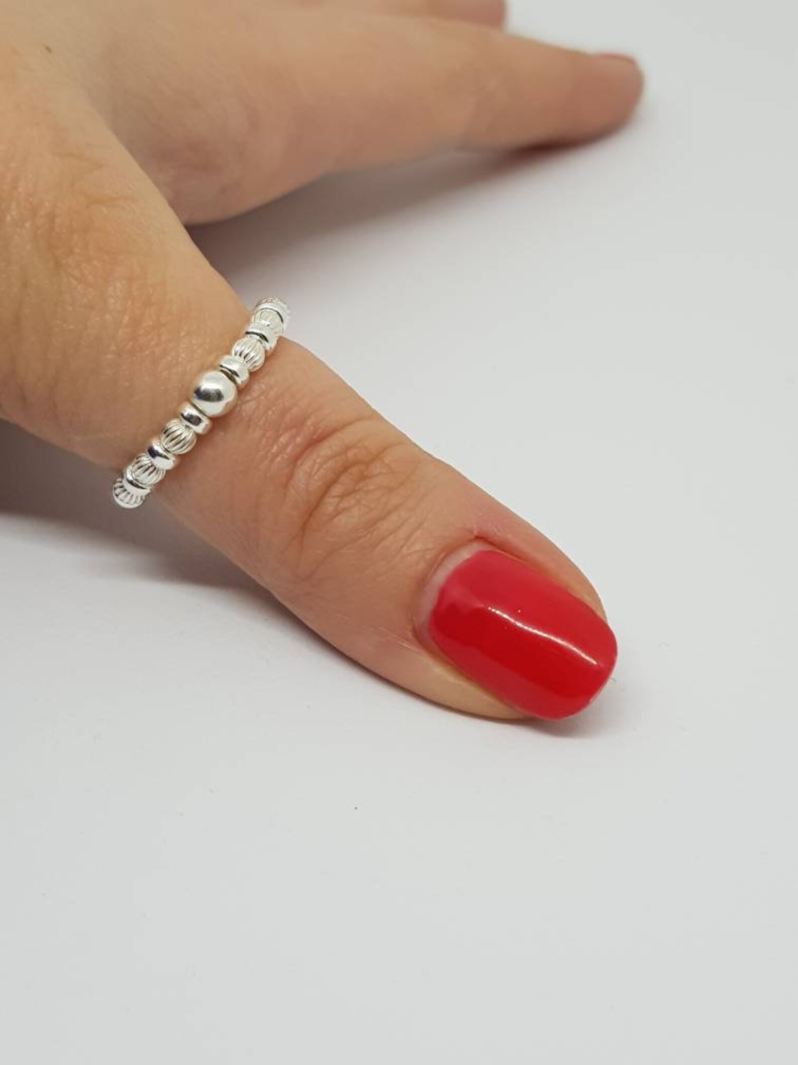 Sterling Silver Stretch Bead Ring, Silver Toe Ring, Thumb Ring, Beaded ...