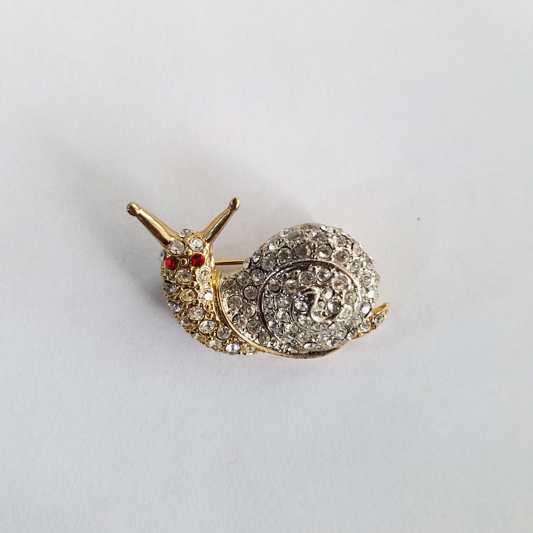 Vintage Red and White Rhinestone Gold Toned Snail Brooch - Etsy