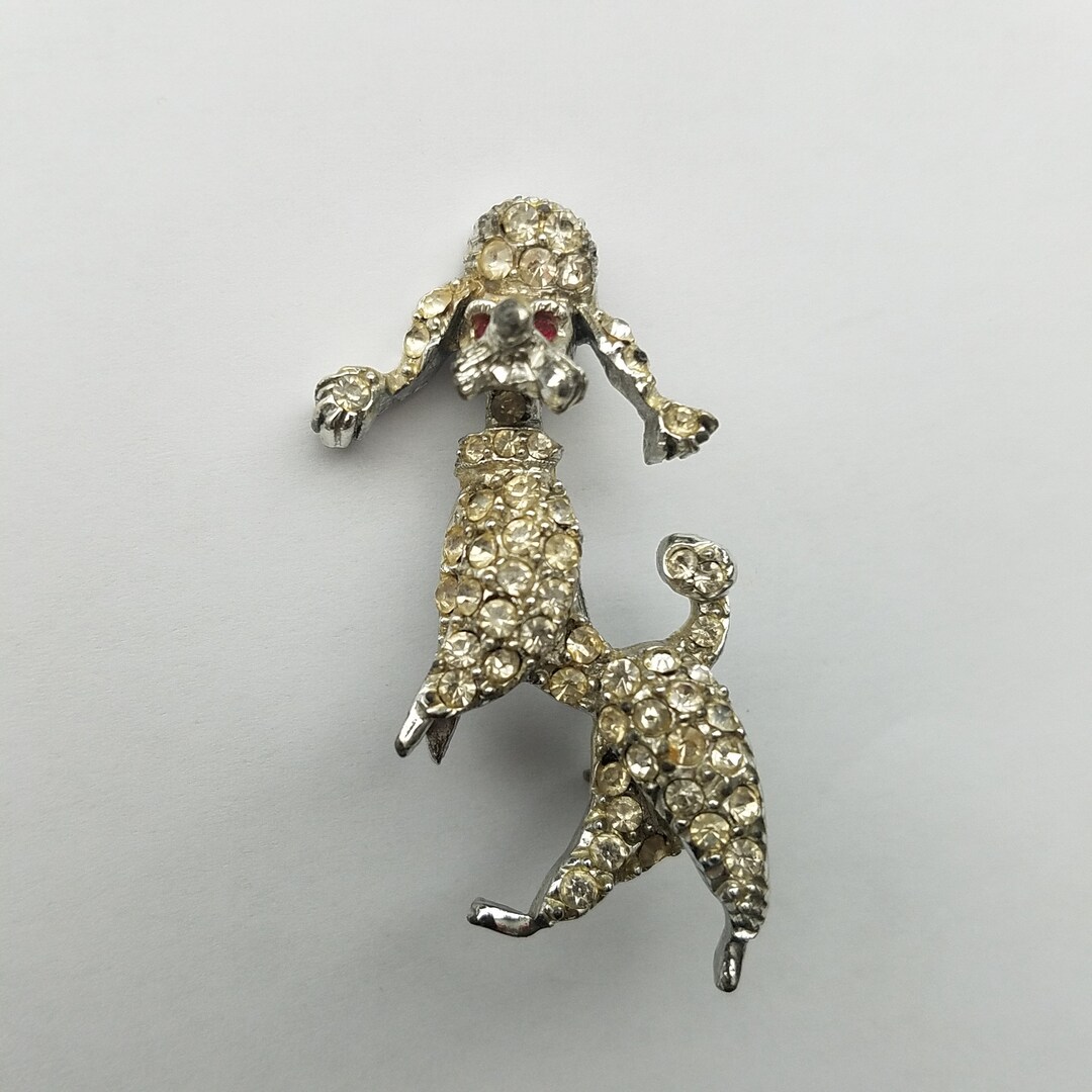 Vintage Silver Tone Rhinestone Poodle Brooch Signed by Pell - Etsy