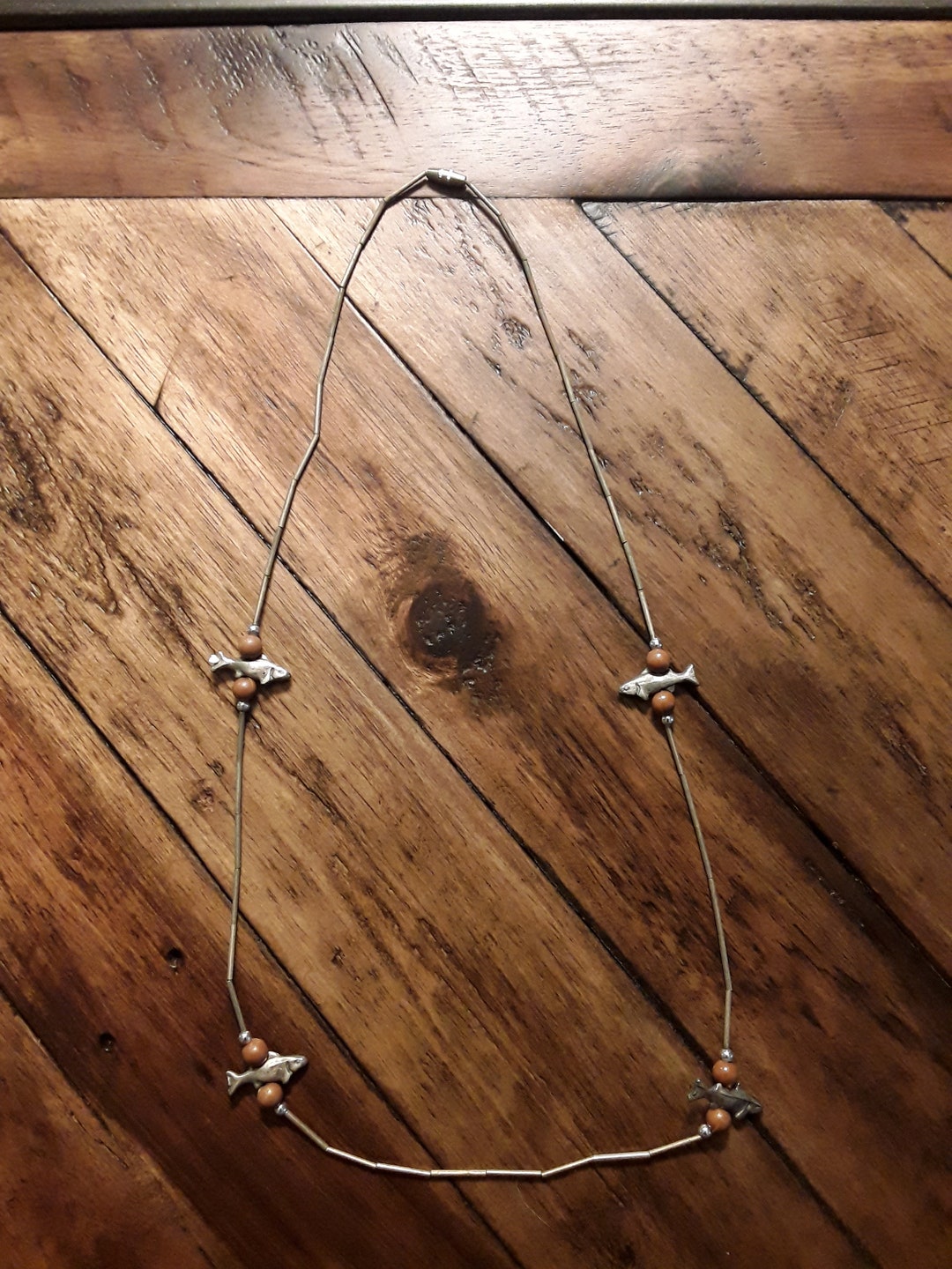 Vintage Silvertone Segmented Fish Necklace - Etsy