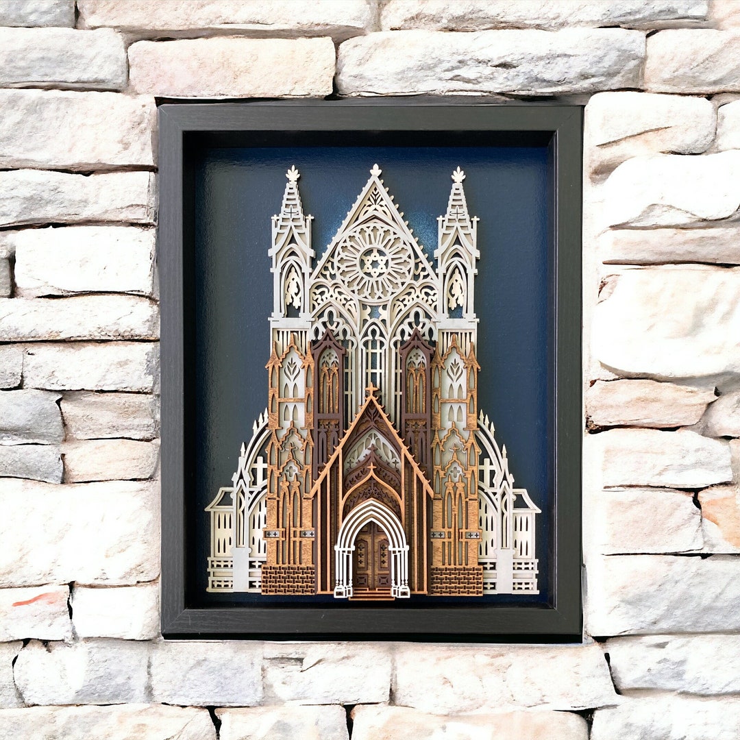 Church, Cathedral Layered Wood Framed Art Piece for Shelf, Wall, Desk ...