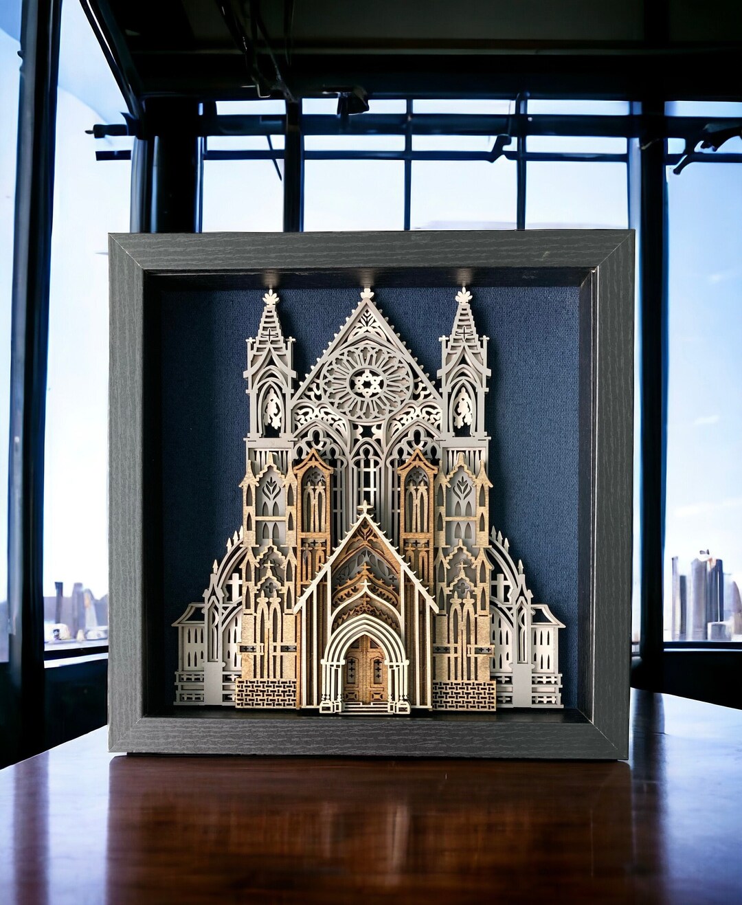 Church, Cathedral Layered Wood Framed Art Piece for Shelf, Wall, Desk ...