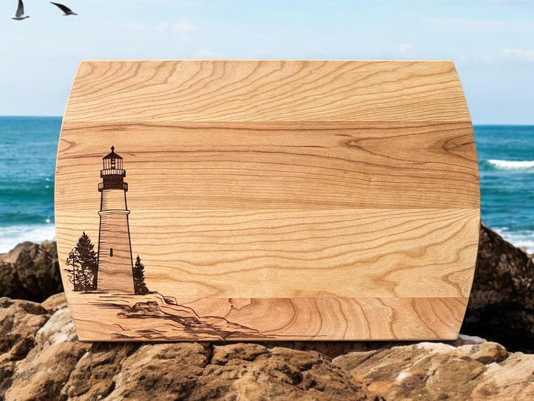 Personalize Me! Lighthouse Scene Engraved on Cherry 16x10x.75" Serving ...