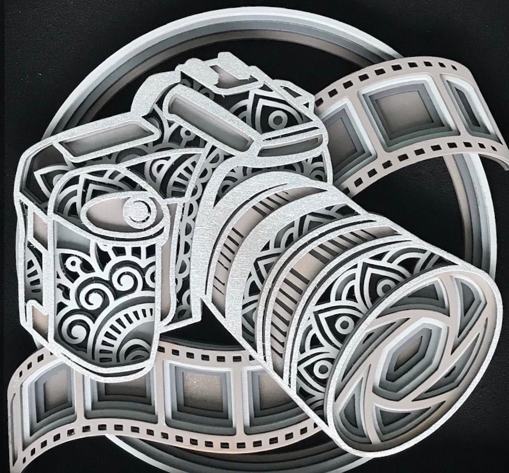 Mono Chromatic Camera Layered Mandala Framed Wood Art Piece - Etsy