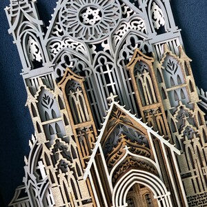 Church, Cathedral Layered Wood Framed Art Piece for Shelf, Wall, Desk ...