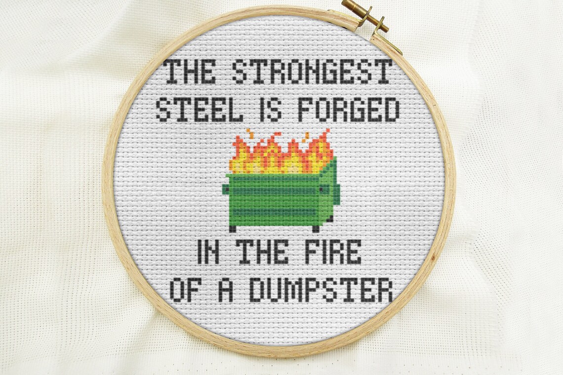 Cross Stitch Pattern Beginner, Fun Easy Stitch Pattern, Dumpster Fire ...