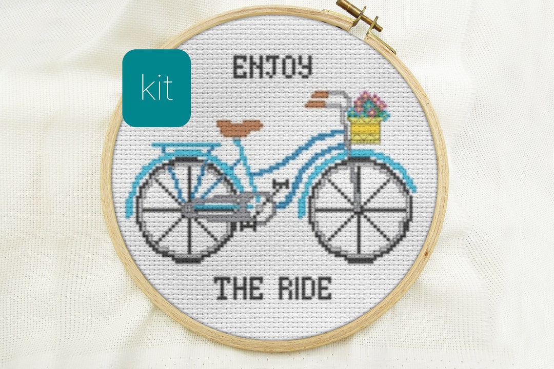 Cottagecore Bicycle Cross Stitch Kit, Spring Wall Decor, Enjoy the Ride ...