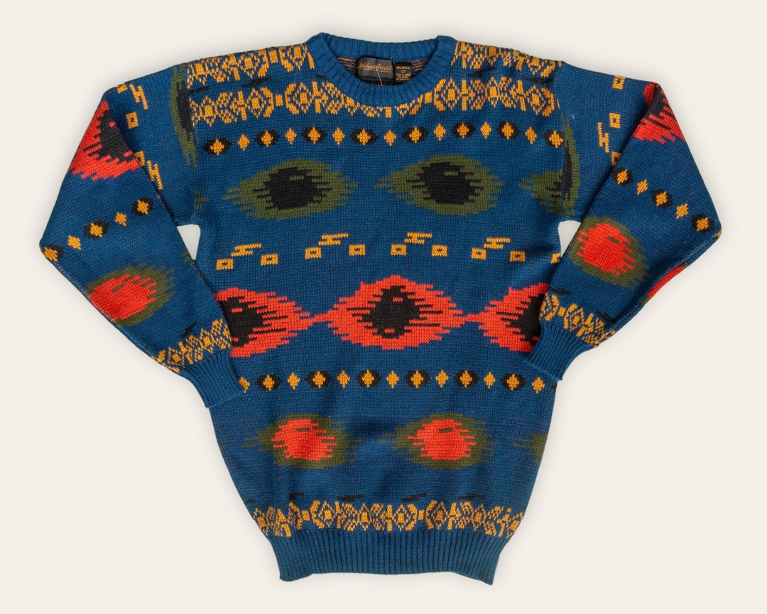 90s Vintage Aztec Sweater - Oversized Knit Grandpa Sweater, Size Large ...