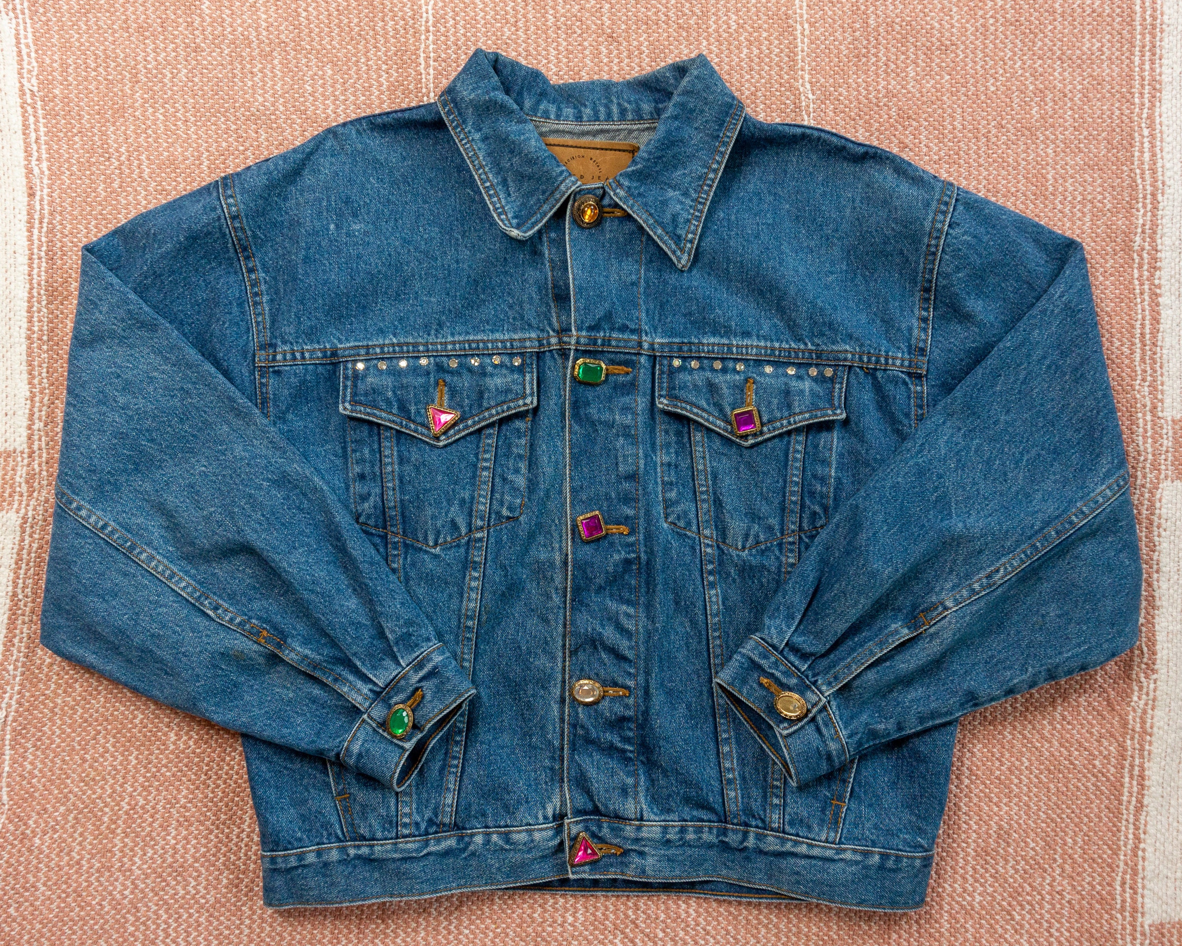 80s Vintage Jean Jacket With Jewels Vintage Bejewled Denim - Etsy