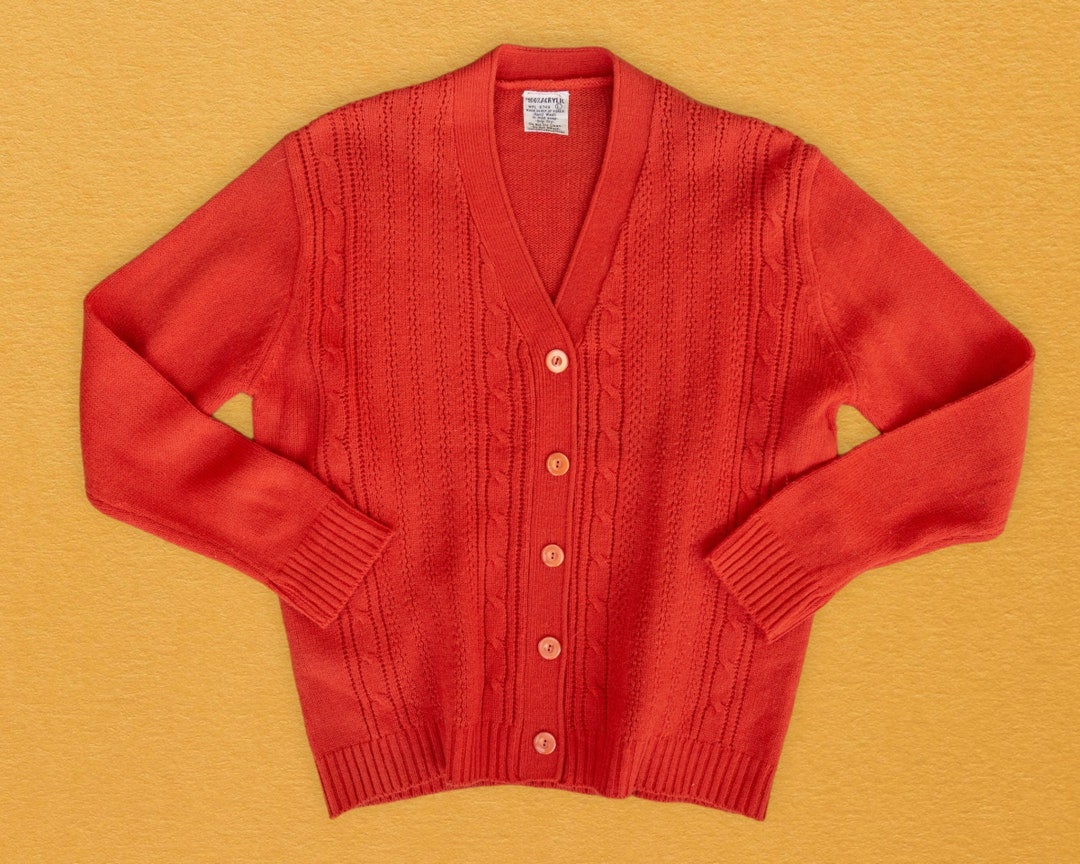60s Vintage Red Cardigan Sweater Size Medium - Button up Sweater Coat ...