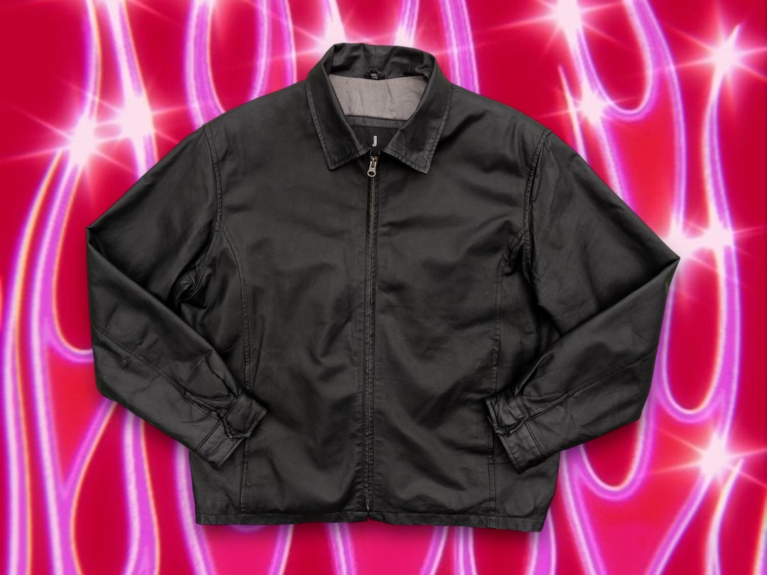 Y2K Vintage Black Leather Bomber Jacket, Oversized Retro Coat - Etsy