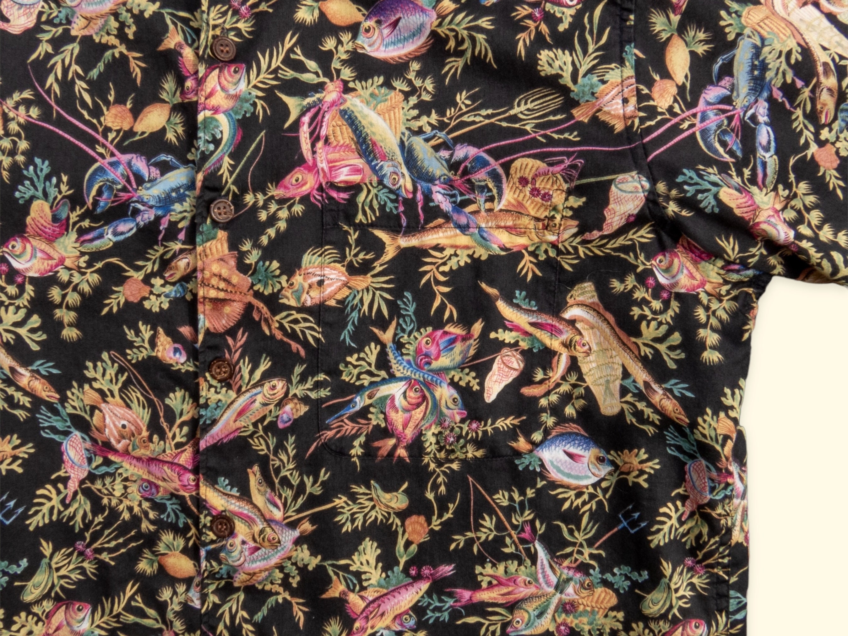 80s Vintage Reyn Spooner Hawaiian Shirt, Black Fish Tropical Pattern ...