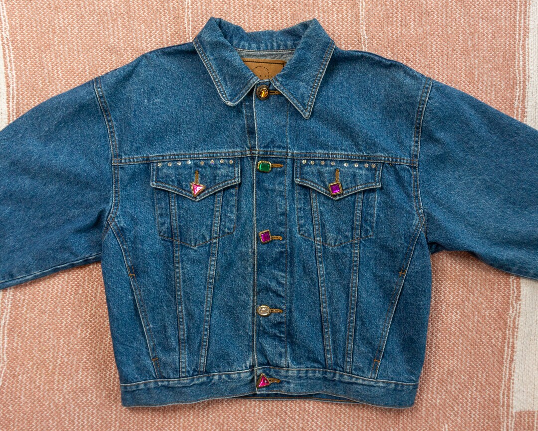 80s Vintage Jean Jacket With Jewels Vintage Bejewled Denim - Etsy