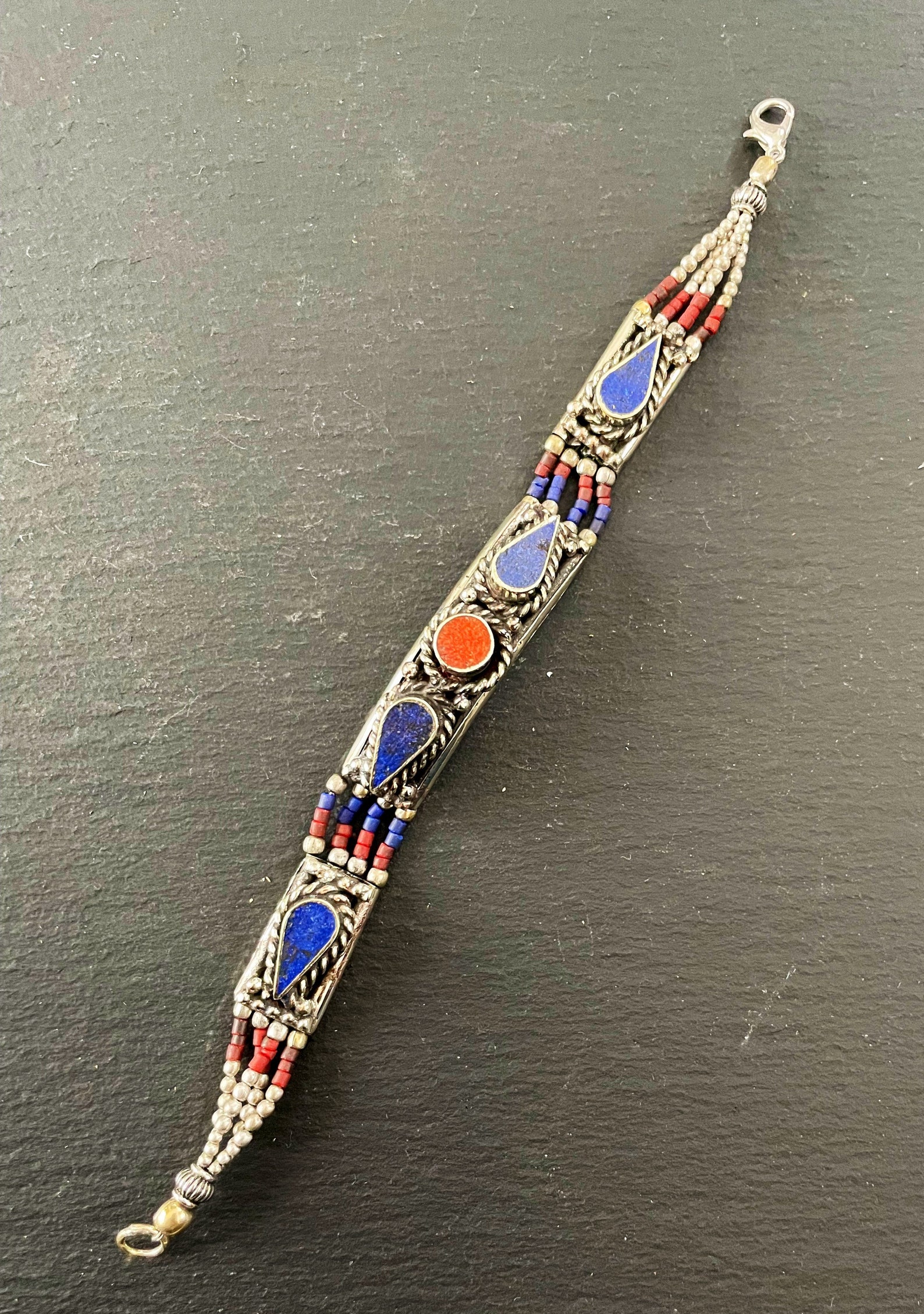 Silver Nepali Gemstone Bracelet, Silver Tibetan Turquoise Coral Ethnic ...