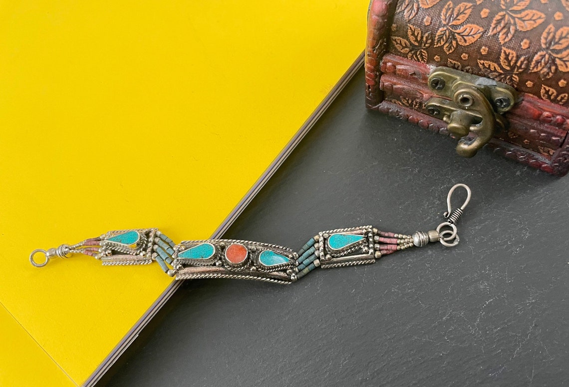 Silver Nepali Gemstone Bracelet Silver Tibetan Turquoise - Etsy UK