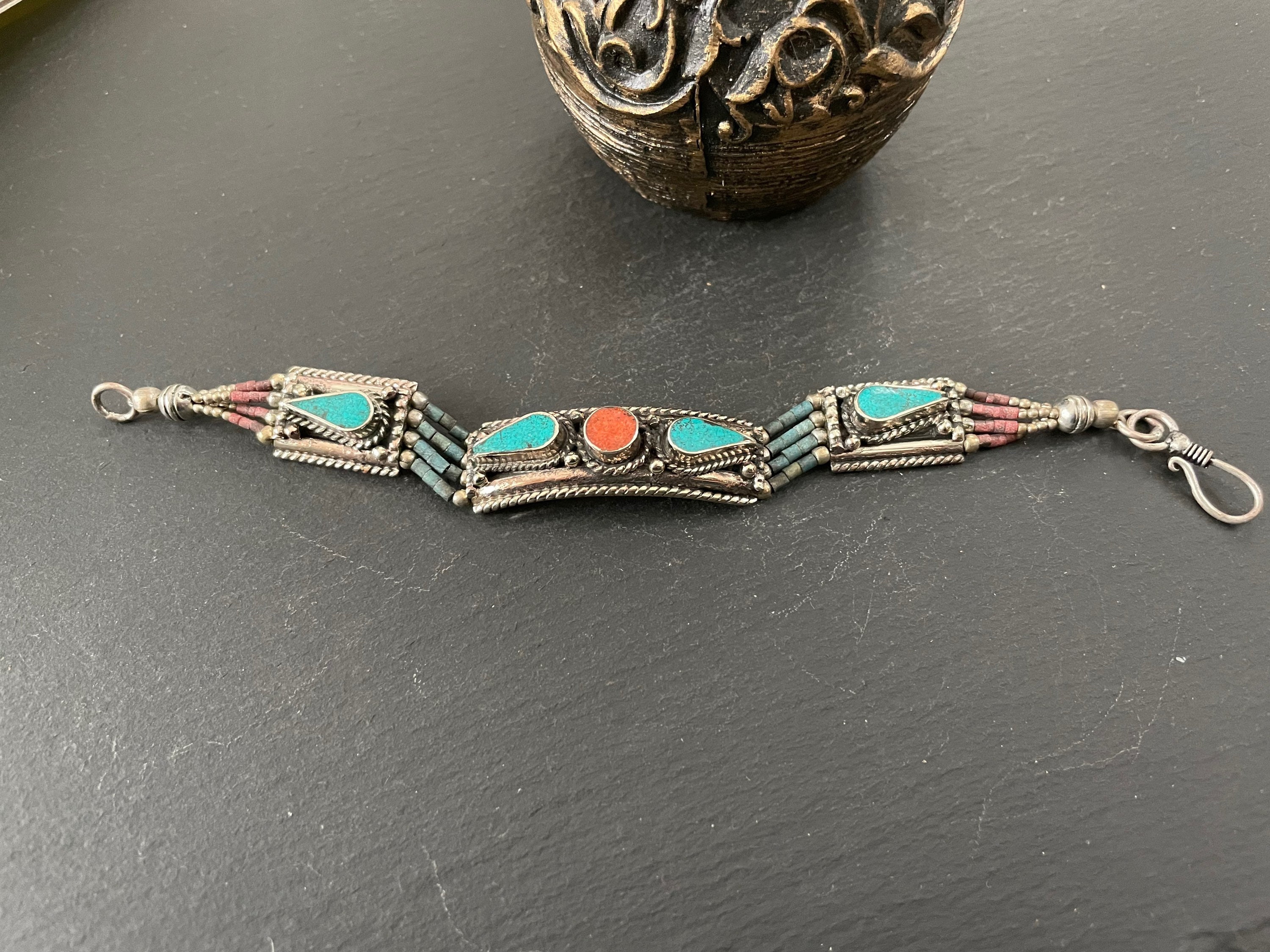 Silver Nepali Gemstone Bracelet Silver Tibetan Turquoise - Etsy UK