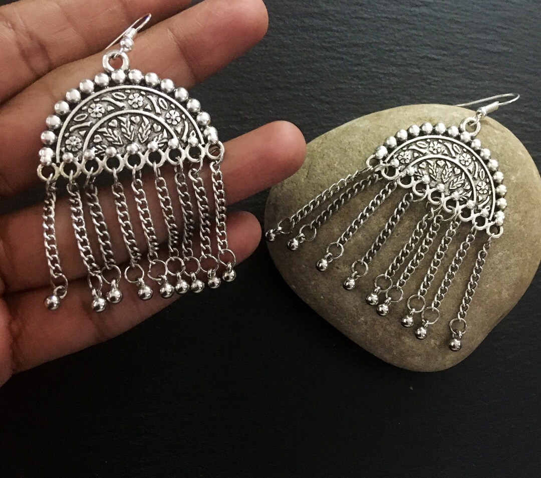 Indian Jewellery Silver Drops Earrings,indian Tribal Earrings, Boho ...