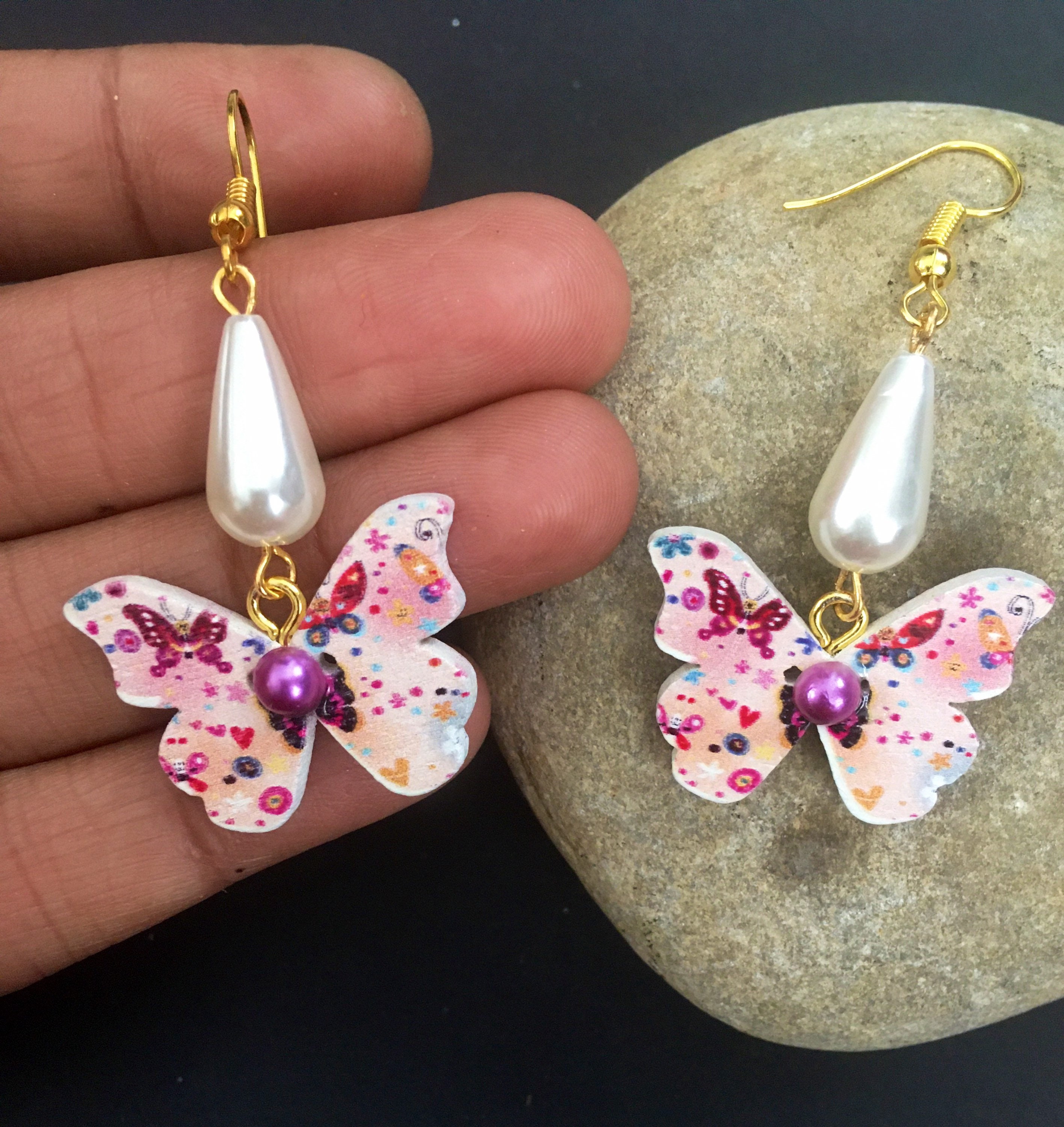 Wooden butterfly drops earring dangling butterfly earrings | Etsy