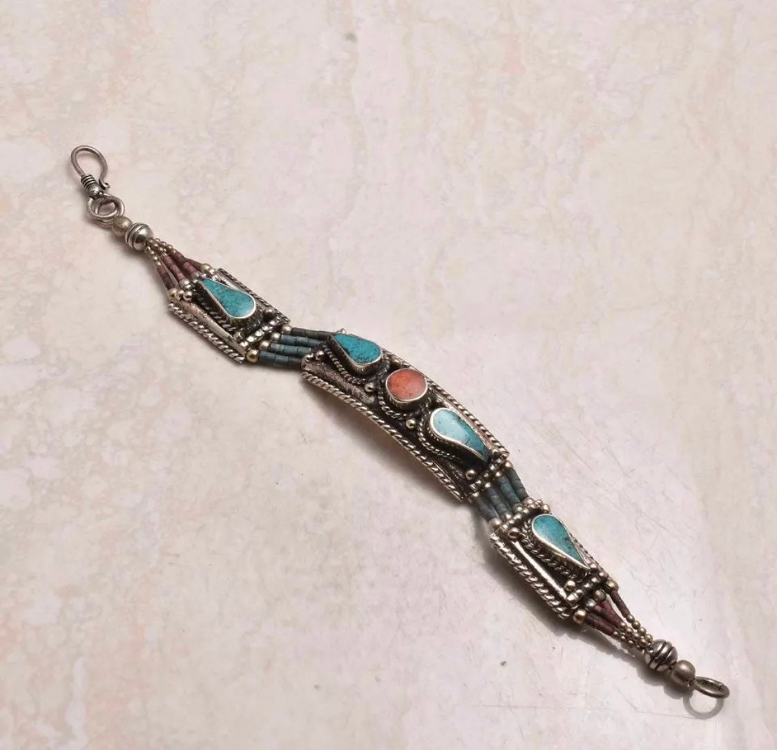 Silver Nepali Gemstone Bracelet Silver Tibetan Turquoise - Etsy UK