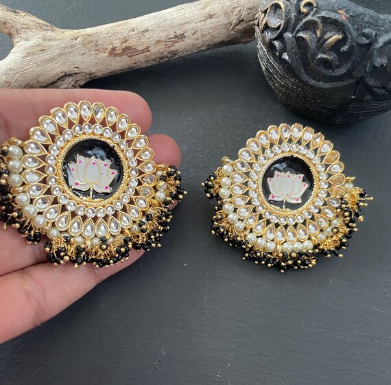 Indian Jewelry Meenakari Earrings Indian Ethnic Earrings Jaipur Earrings Chandbali Earrings black Meenakari Earrings Etsy