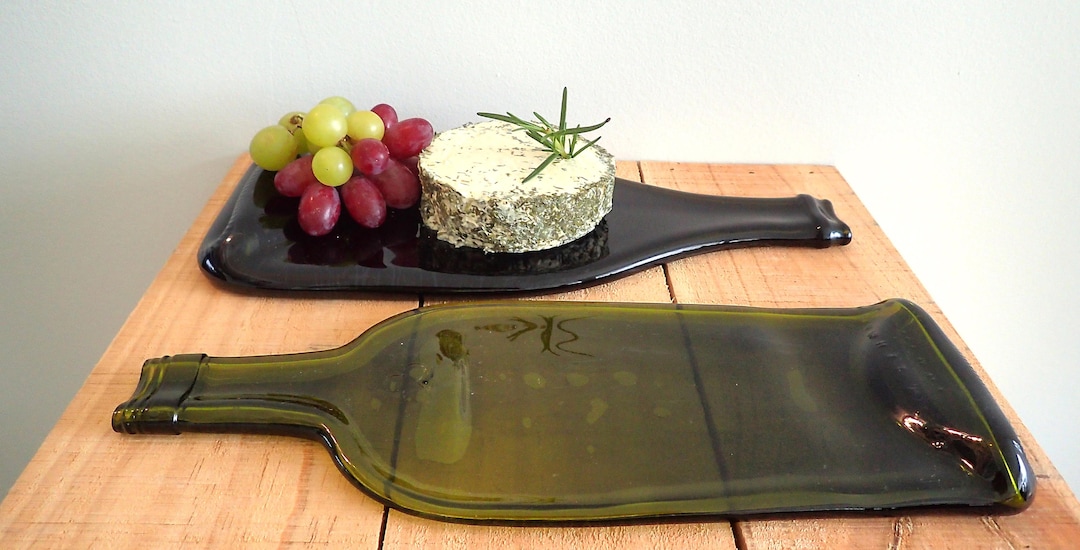 Recycled Flat Wine Bottle Cheese Board: Unique Serving Dish, Spoon Rest ...