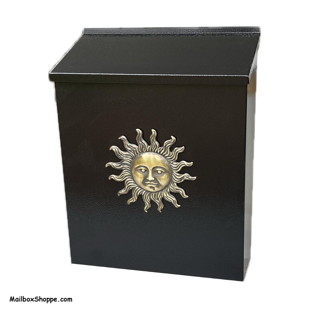 Black Wall Mount Metal Mailbox With Antique Brass Sun God Emblem - Etsy