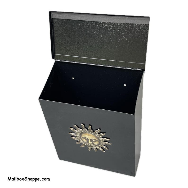 Black Wall Mount Metal Mailbox With Antique Brass Sun God Emblem - Etsy
