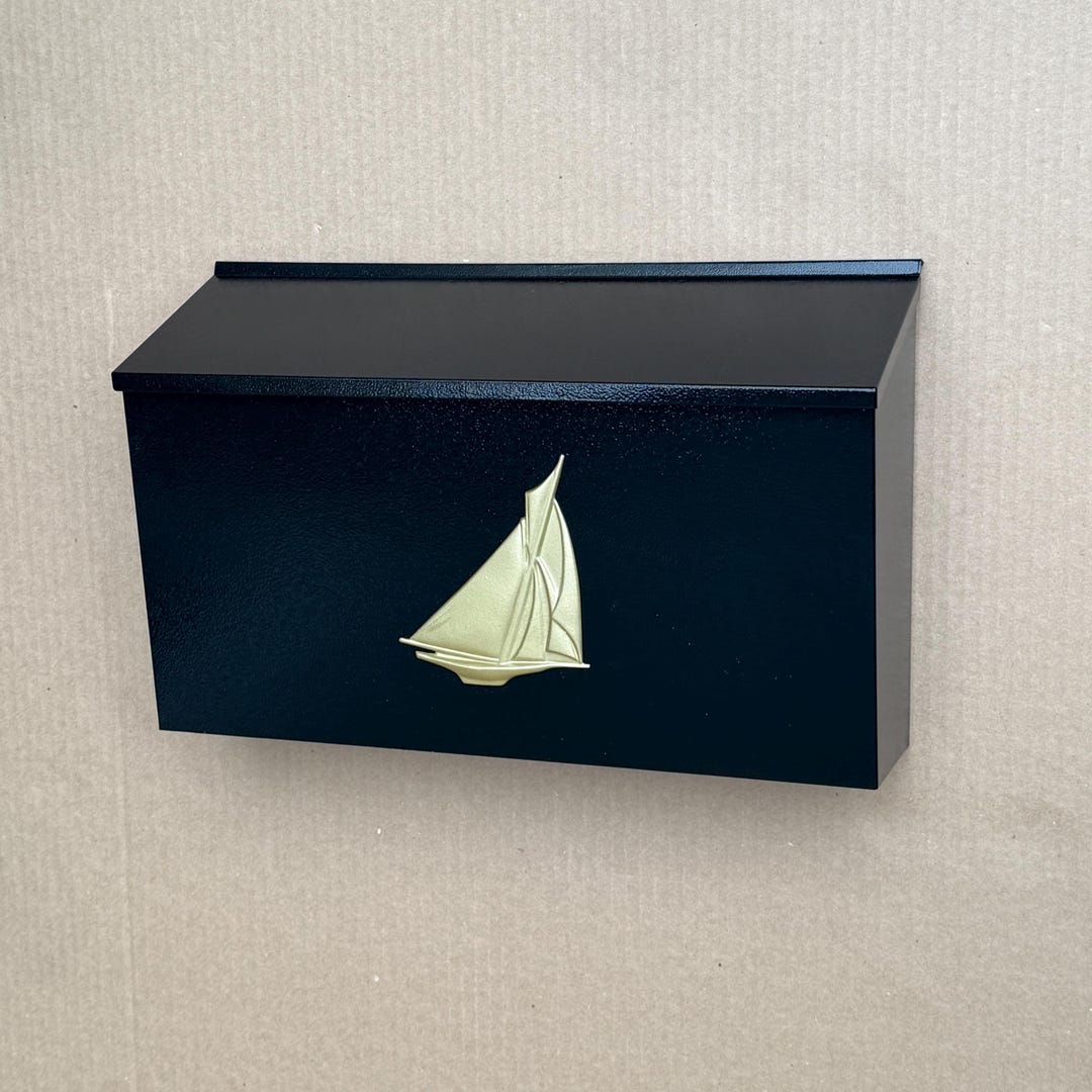 Black Metal Wall Mount Mailbox With Gold or Silver Sailboat Ornament - Etsy