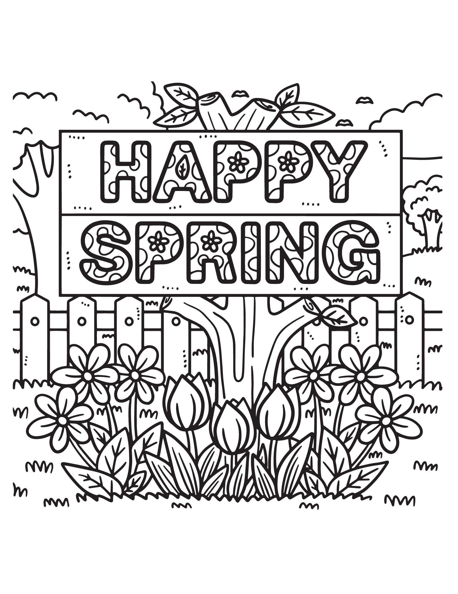 Happy Spring Coloring Page