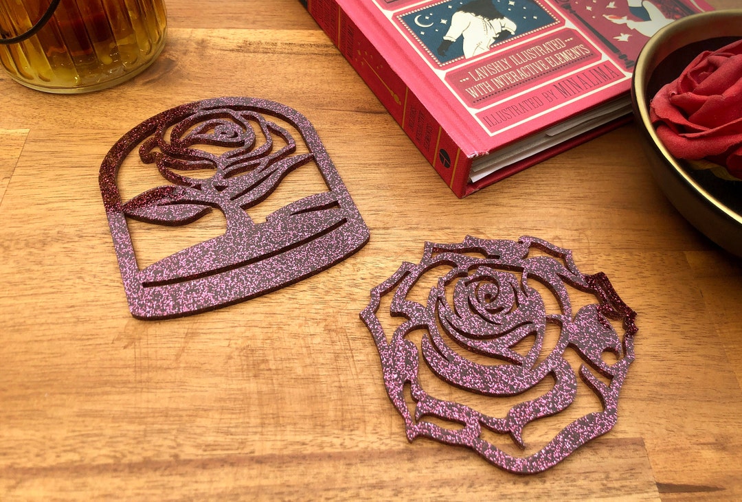 Beauty & the Beast Inspired Glitter Coasters, Rose Coaster, Bookish ...