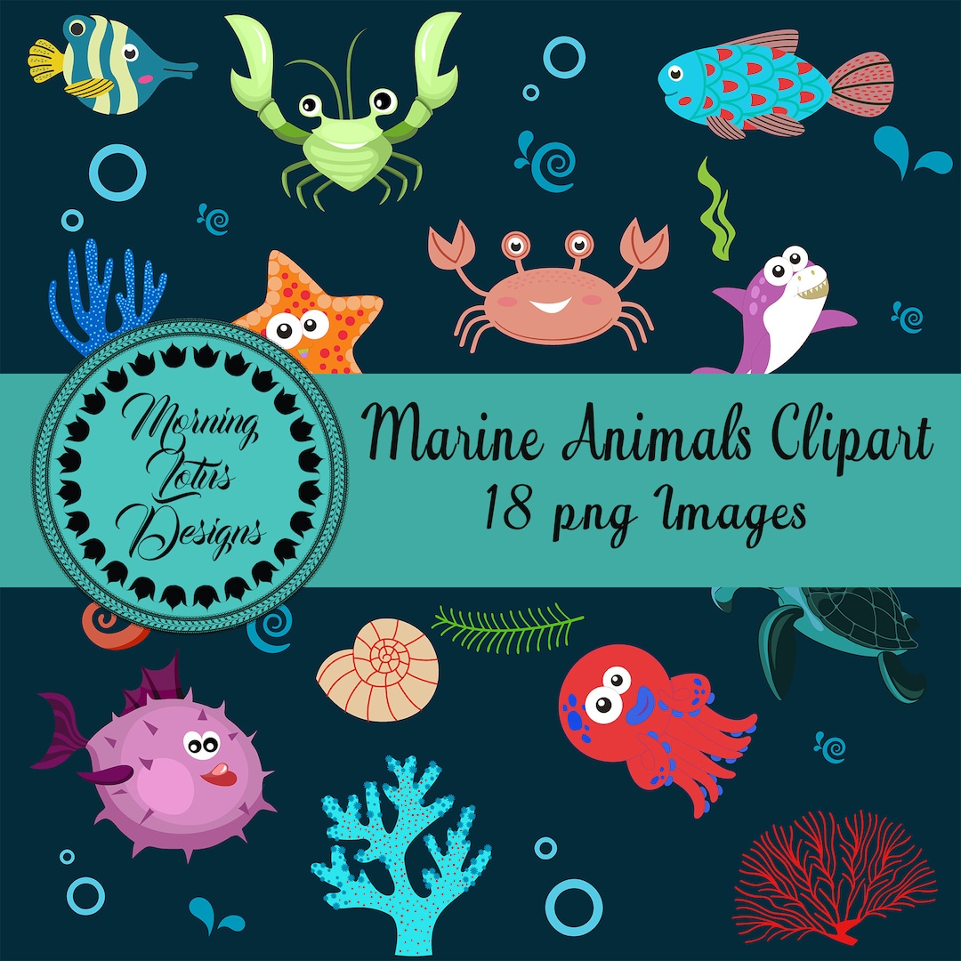 Marine Animal Clipart Sea Life Digital Clipart Set Under the - Etsy