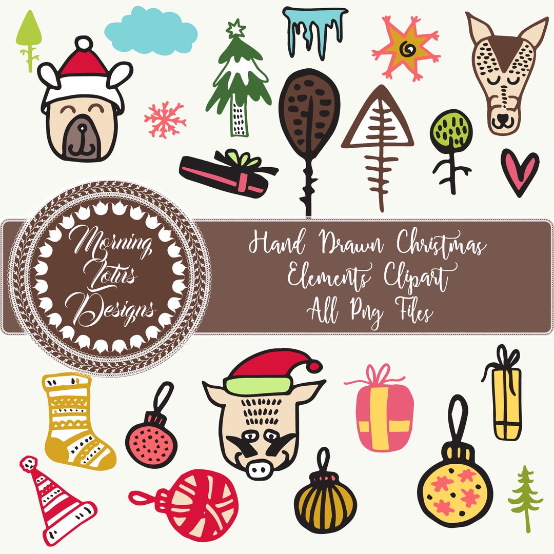 Hand Drawn Christmas Clip Art Colorful Christmas Doodle - Etsy