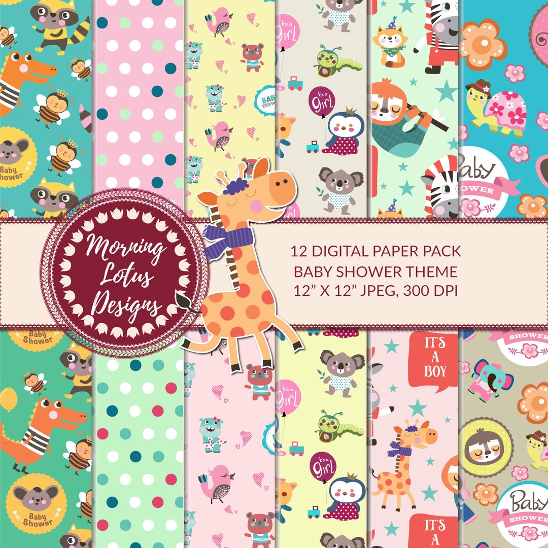 Baby Shower Digital Papers Cute Animal Baby Shower Baby - Etsy