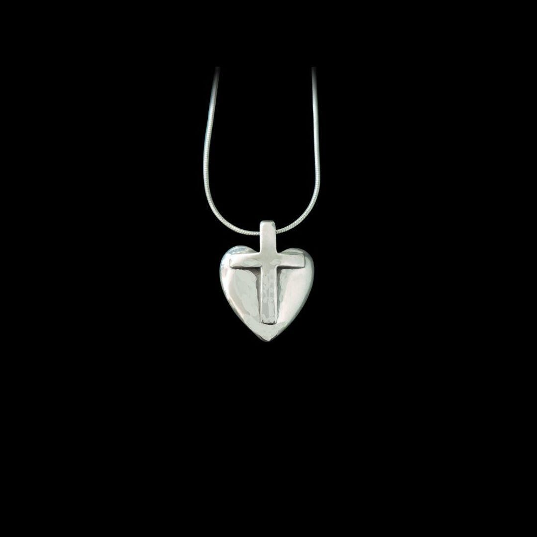 Sterling Silver Heart Puff Cross Necklace - Etsy