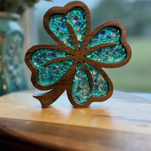 Shamrock, Four Leaf Clover, St Patricks Day Decor, Dichroic Glass Art ...