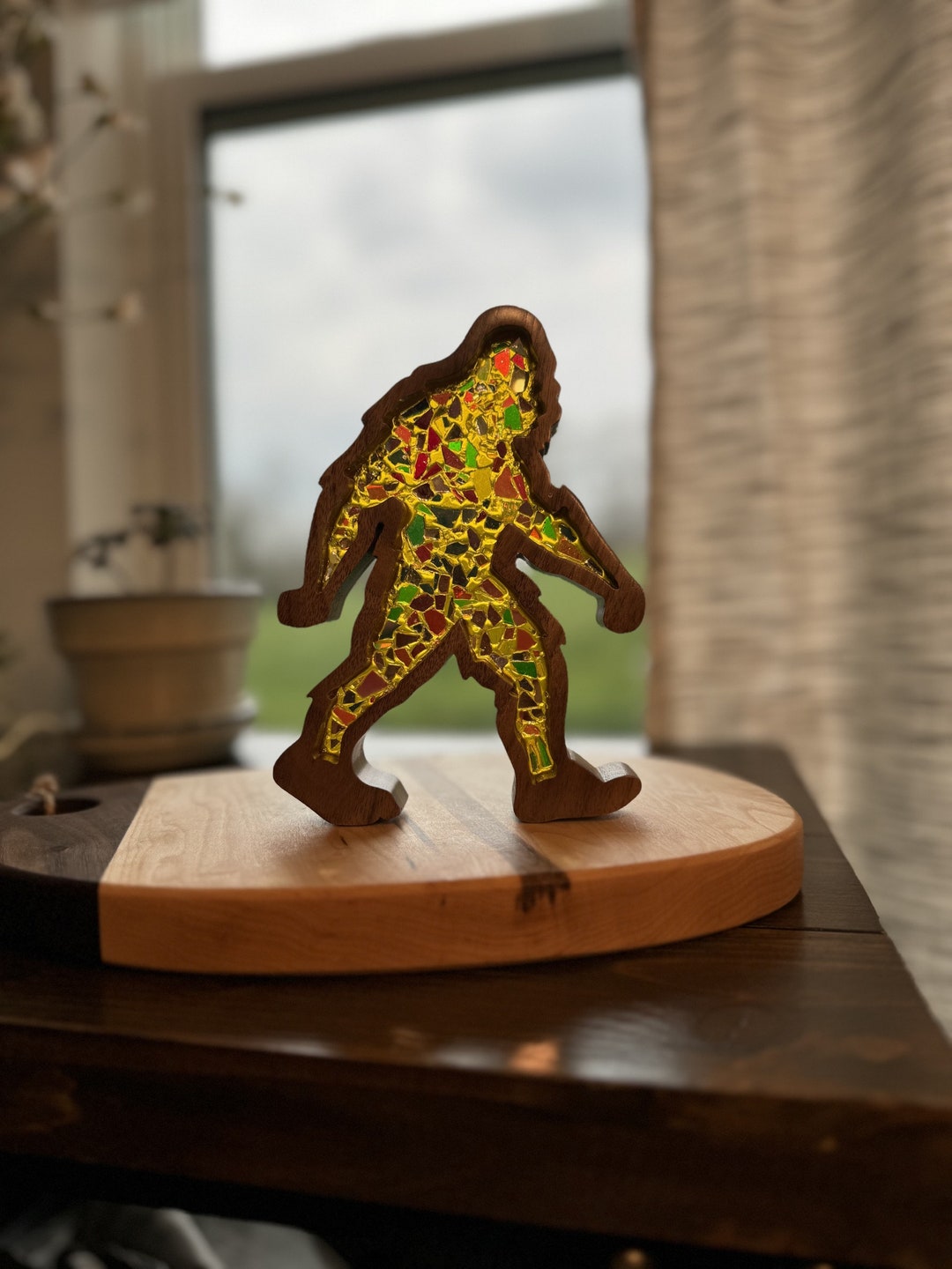 Sasquatch, Bigfoot, Light Catcher, Dichroic Glass Art, Yellow - Etsy
