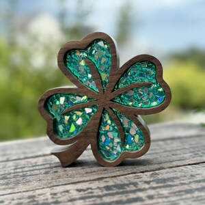 Shamrock, Four Leaf Clover, St Patricks Day Decor, Dichroic Glass Art ...