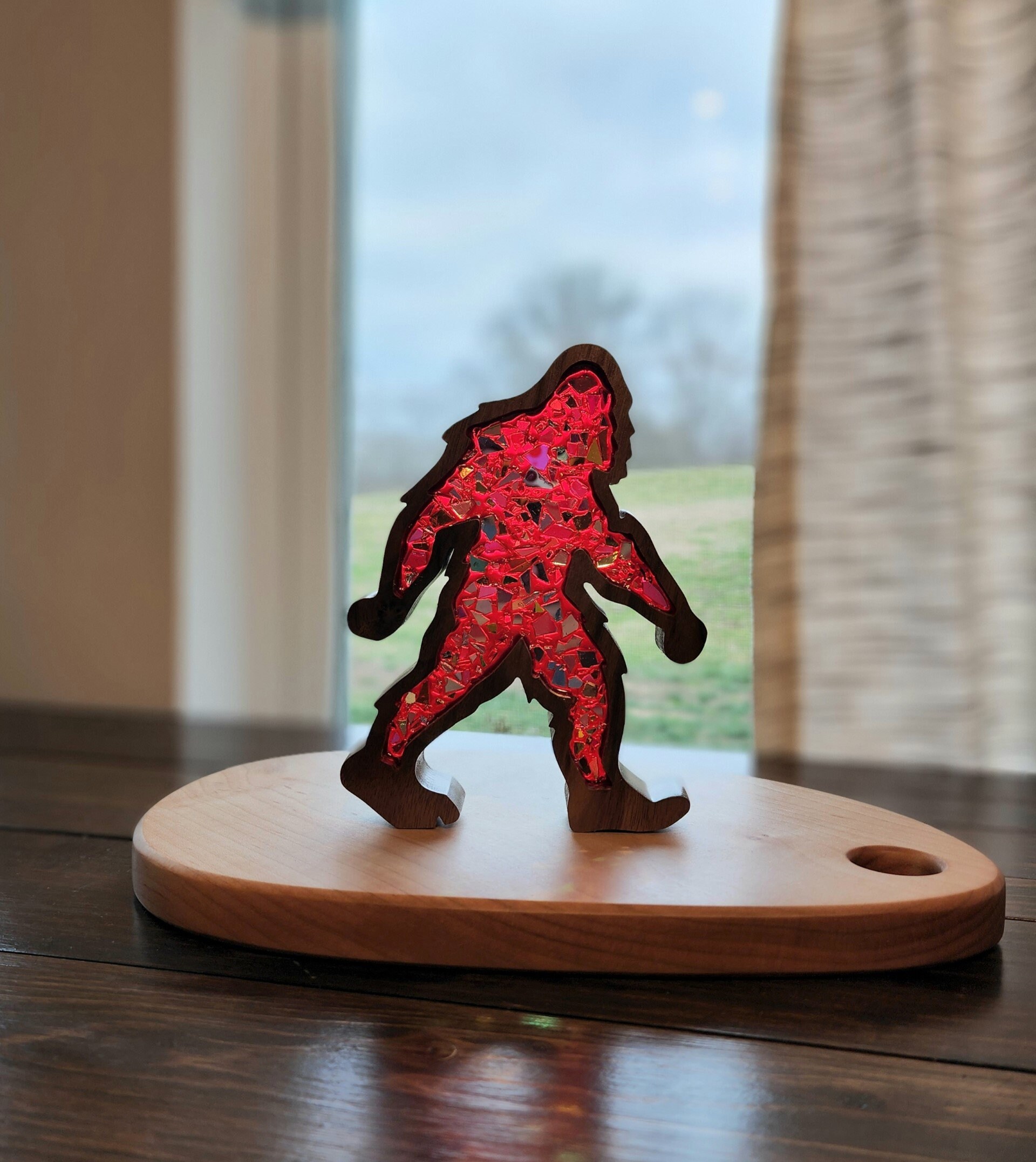 Bigfoot Art, Sasquatch Decor, Light Catcher, Dichroic Glass Art, Red ...