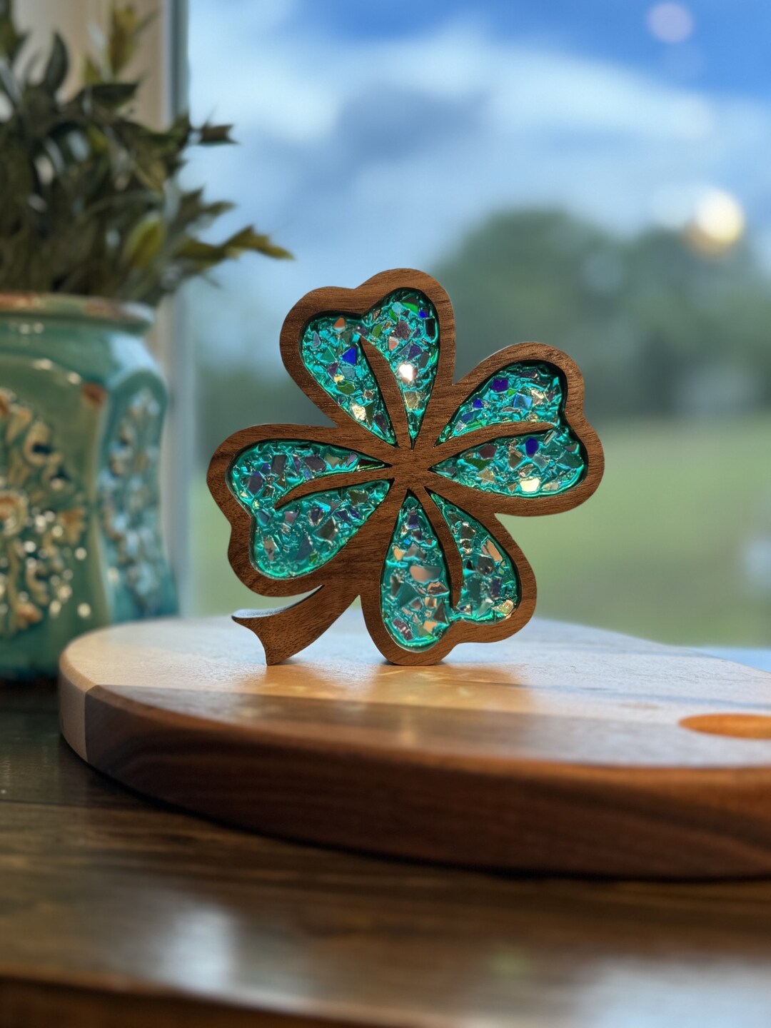Shamrock, Four Leaf Clover, St Patricks Day Decor, Dichroic Glass Art ...