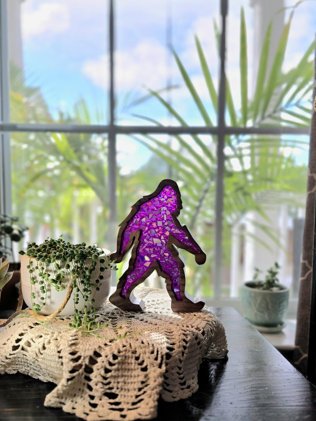 Bigfoot Art, Sasquatch Decor, Dichroic Glass Art, Light Catcher, Purple ...