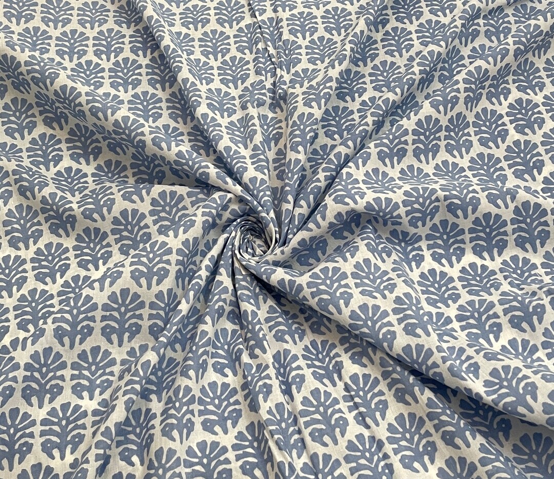 Blue Small Motifs Print Fabric, Sustainable Fashion, 100% Cotton ...