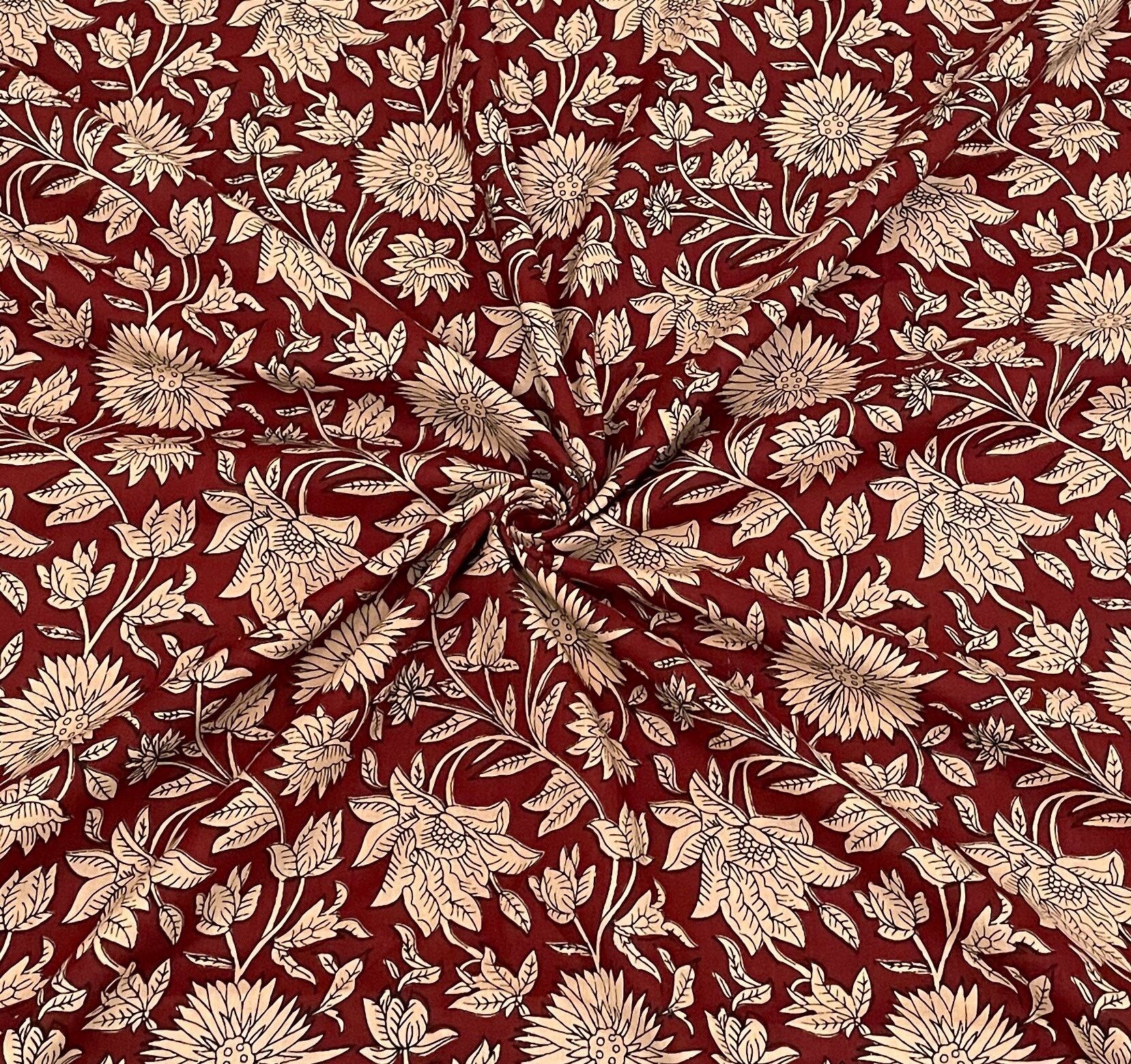 Maroon Soft Cotton Floral Print Fabric, Sustainable Fashion, 100% ...