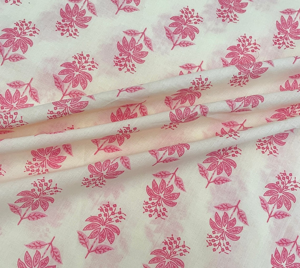 Pink Motifs Print Fabric , Soft Fabric, Sustainable Fashion, 100% ...